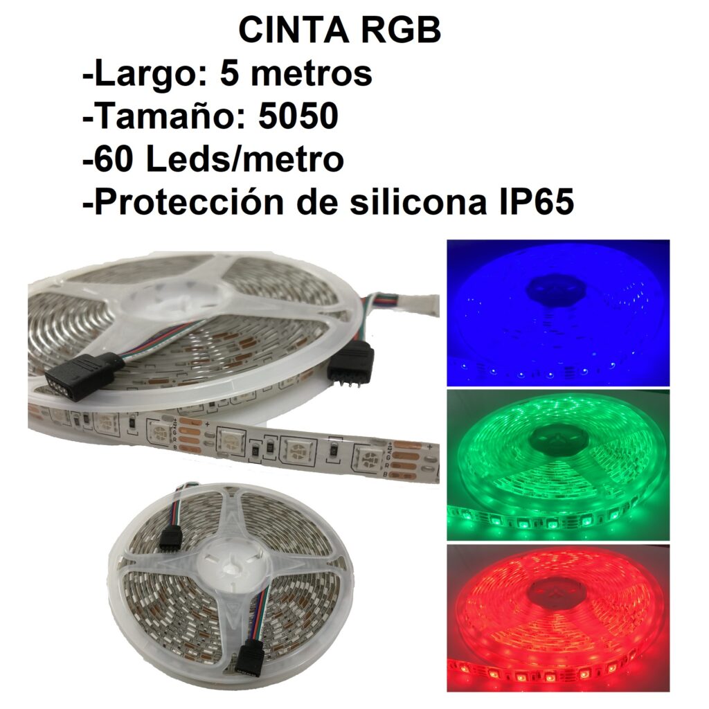 Cinta Led 5050 - 12V - 60 Leds/m (Color RGB-IP65-5 metros) - ELECTROART