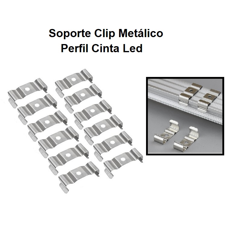 12x Pack Soporte Clip Metálico Perfil Cinta Led - ELECTROART