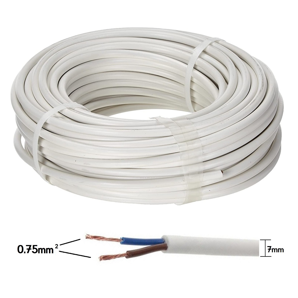 2x Cable cordón H05VV-F 2x0.75mm2 blanco precio 2 metros - ELECTROART